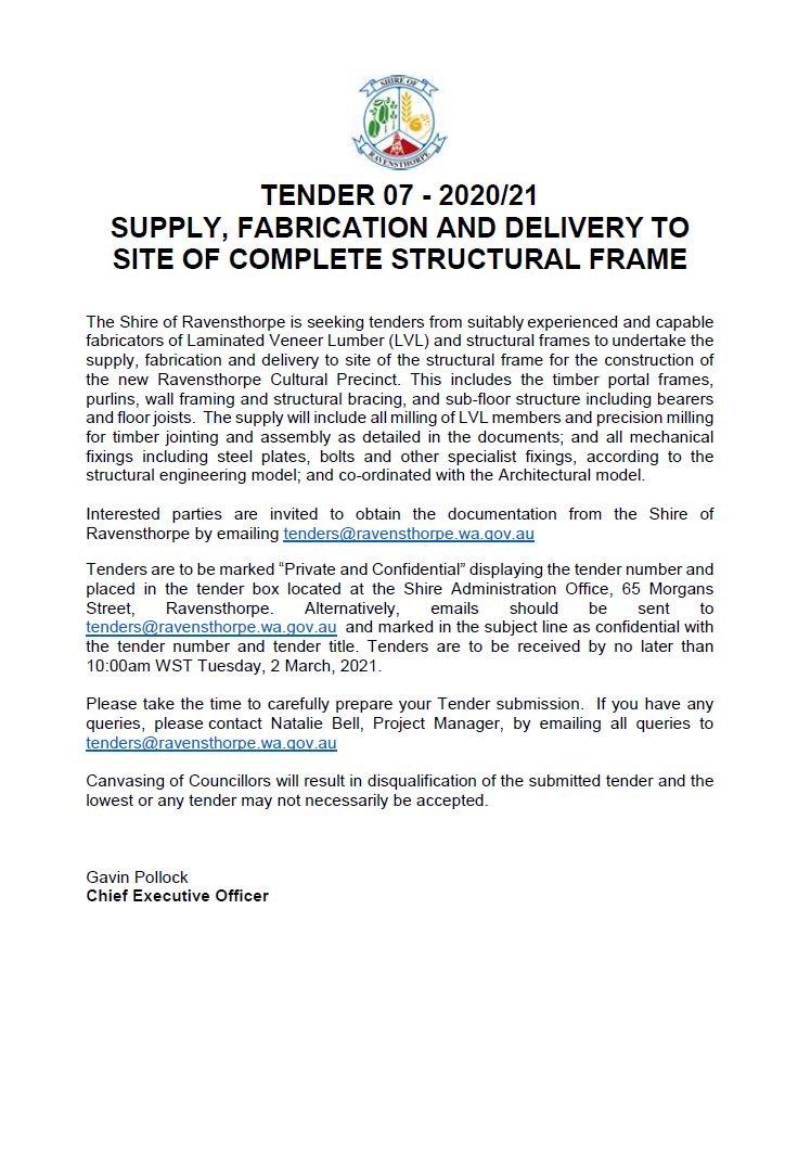 Tenders » Shire of Ravensthorpe